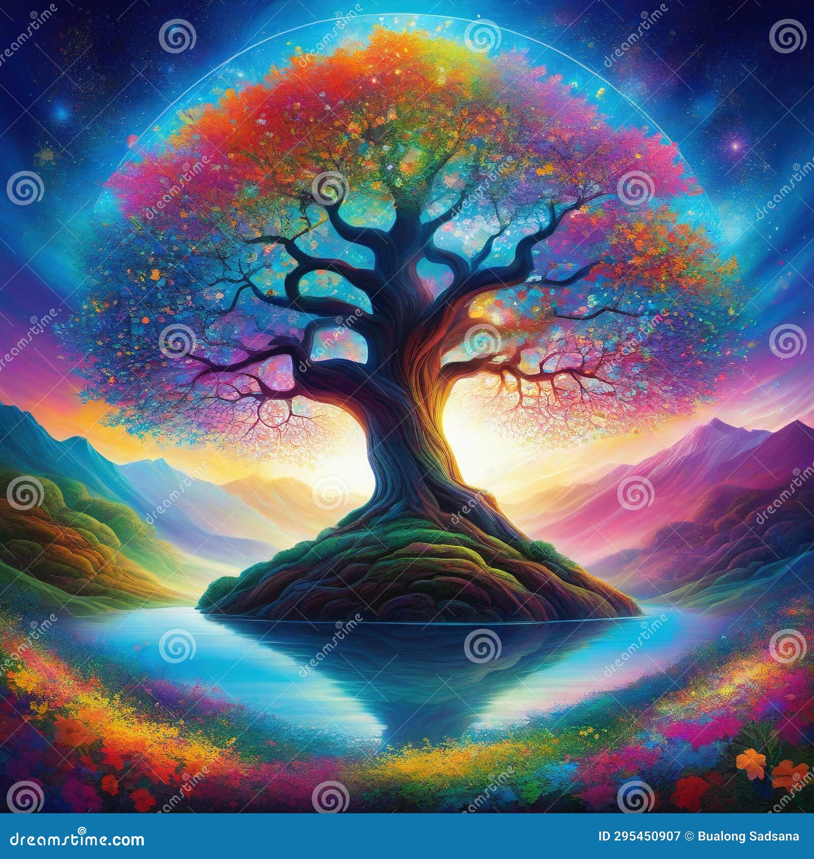 The Tree of Life in a Psychedelic Created with Stock Illustration ...
