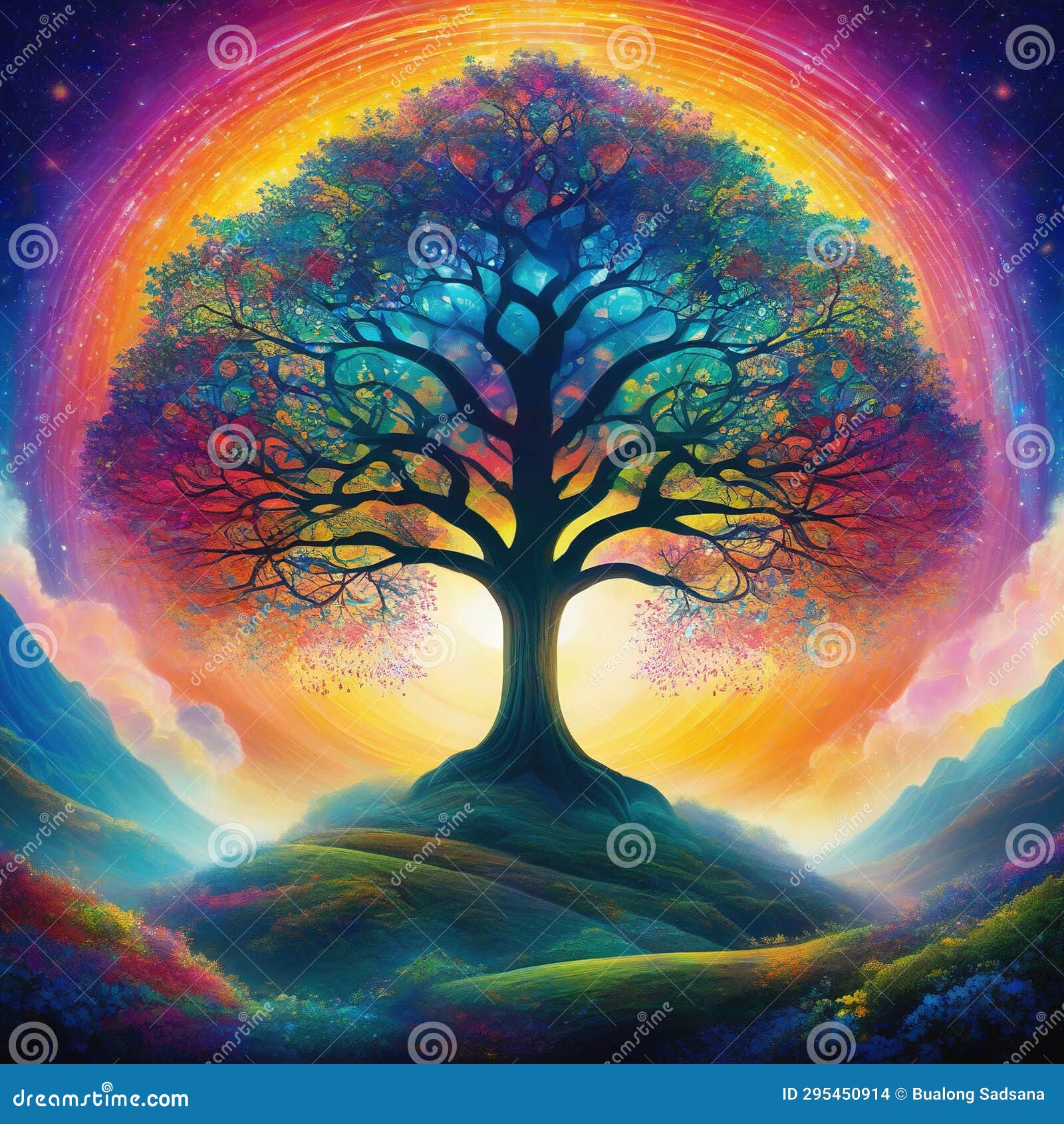 The Tree of Life in a Psychedelic Created with Stock Illustration ...