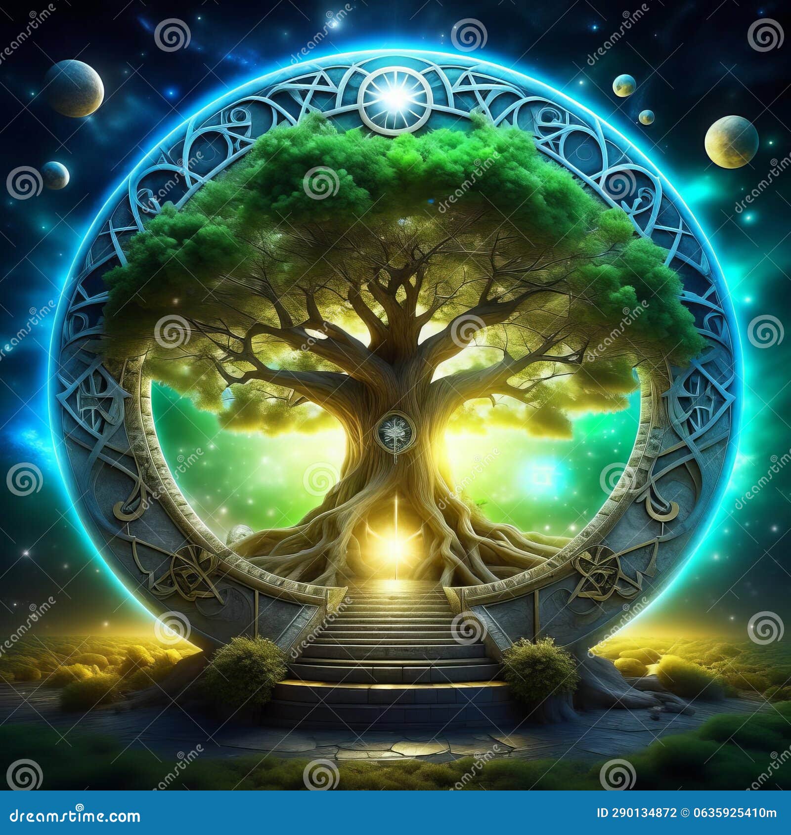 Tree of Life in a Space Portal. Stock Illustration - Illustration of ...