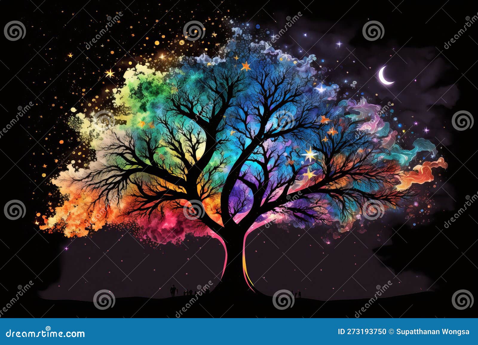 The Tree of Life Stars in the Night Sky Stock Illustration ...