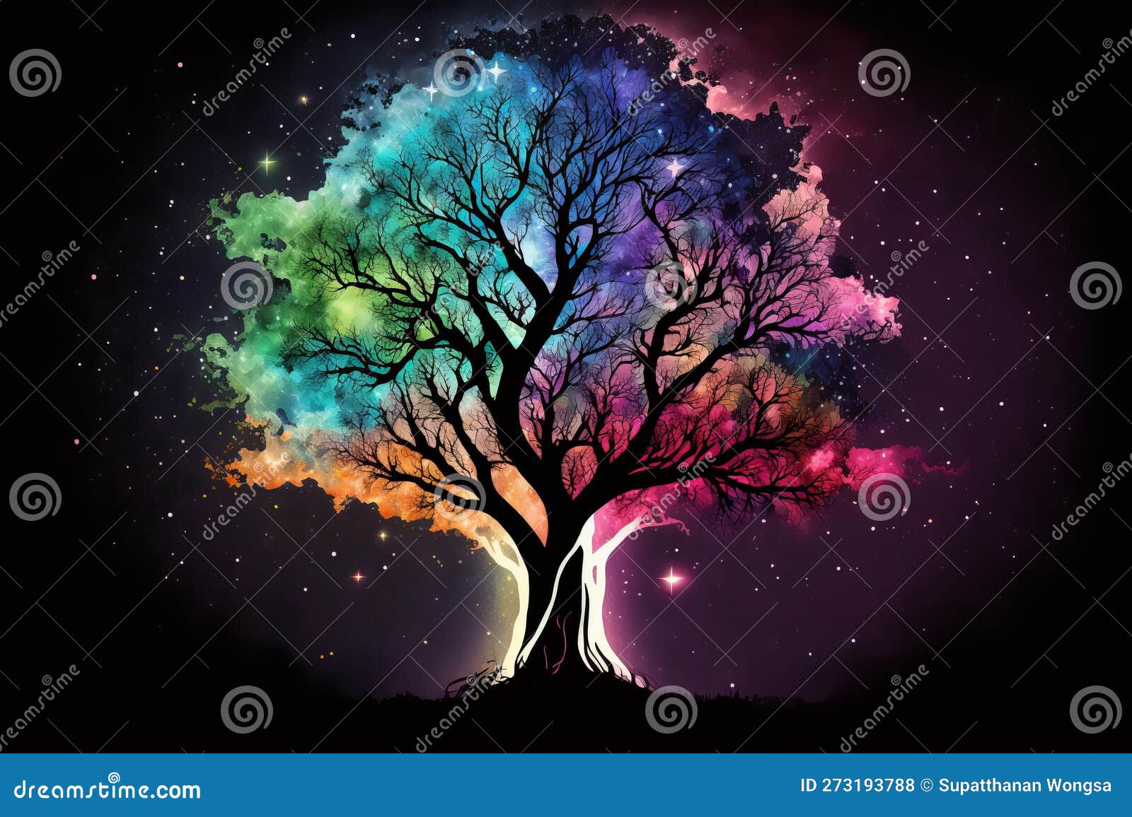 The Tree of Life Stars in the Night Sky Stock Illustration ...