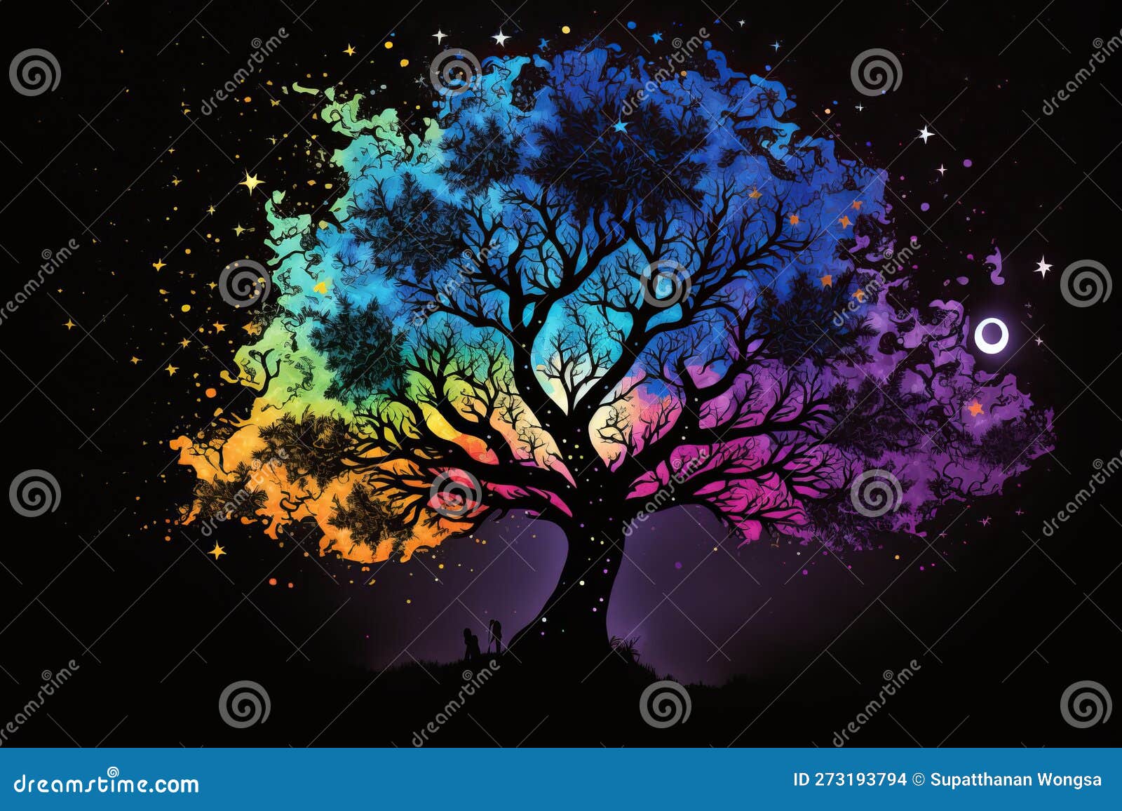 The Tree of Life Stars in the Night Sky Stock Illustration ...