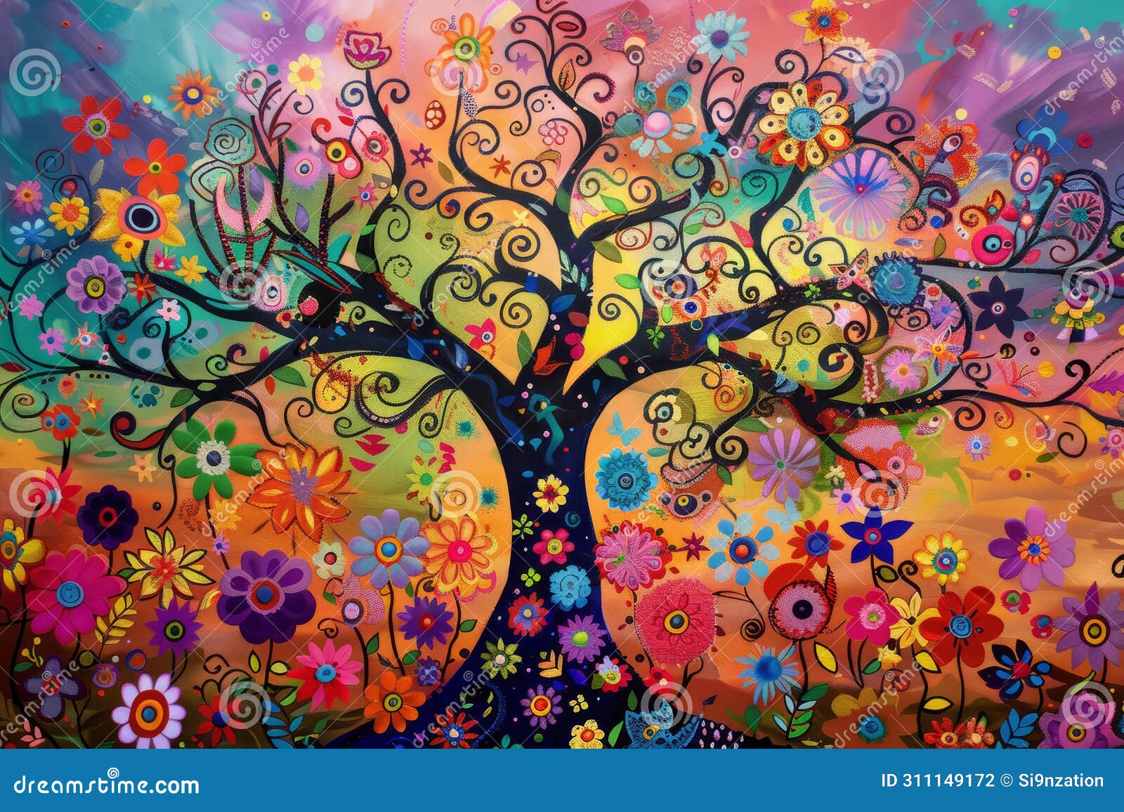 Tree of Life Symbol Abstract Background, Flower of Life Pattern Stock ...