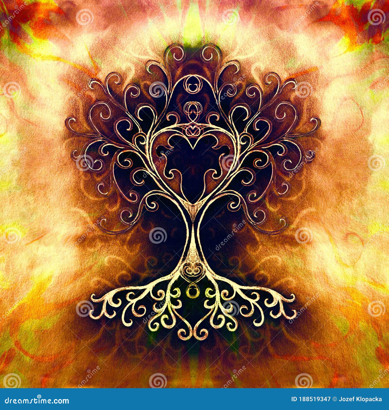 Tree of Life Symbol on Structured Ornamental Background, Yggdrasil ...