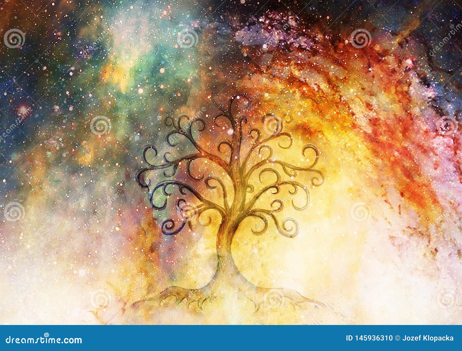 Tree of Life Symbol on Structured and Space Background, Flower of Life ...