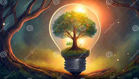 Tree in light bulb stock illustration. Illustration of dusk - 312469541