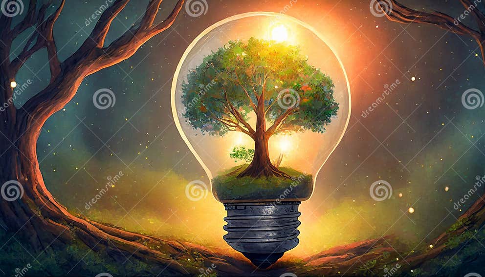 Tree in light bulb stock illustration. Illustration of dusk - 312469541