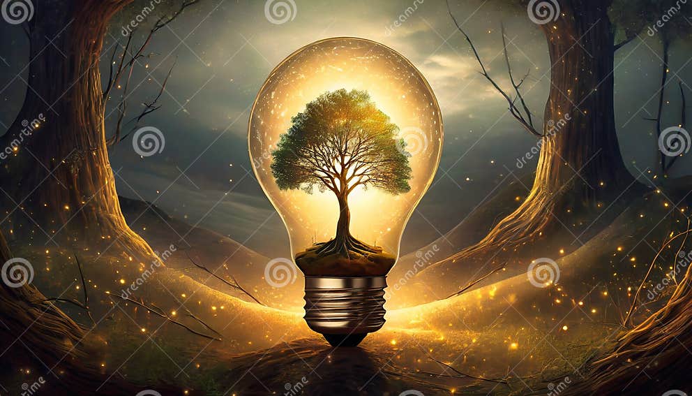 Tree in light bulb stock illustration. Illustration of evening - 312469558