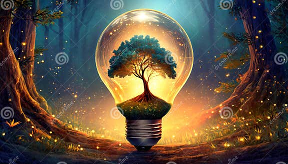 Tree in light bulb stock illustration. Illustration of evening - 312469549