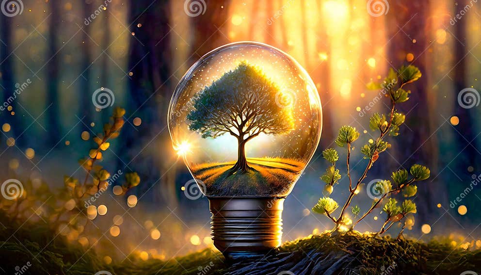 Tree in light bulb stock illustration. Illustration of sunrise - 312469552