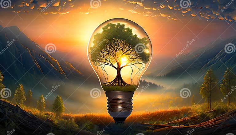 Tree in light bulb stock illustration. Illustration of tree - 312469556