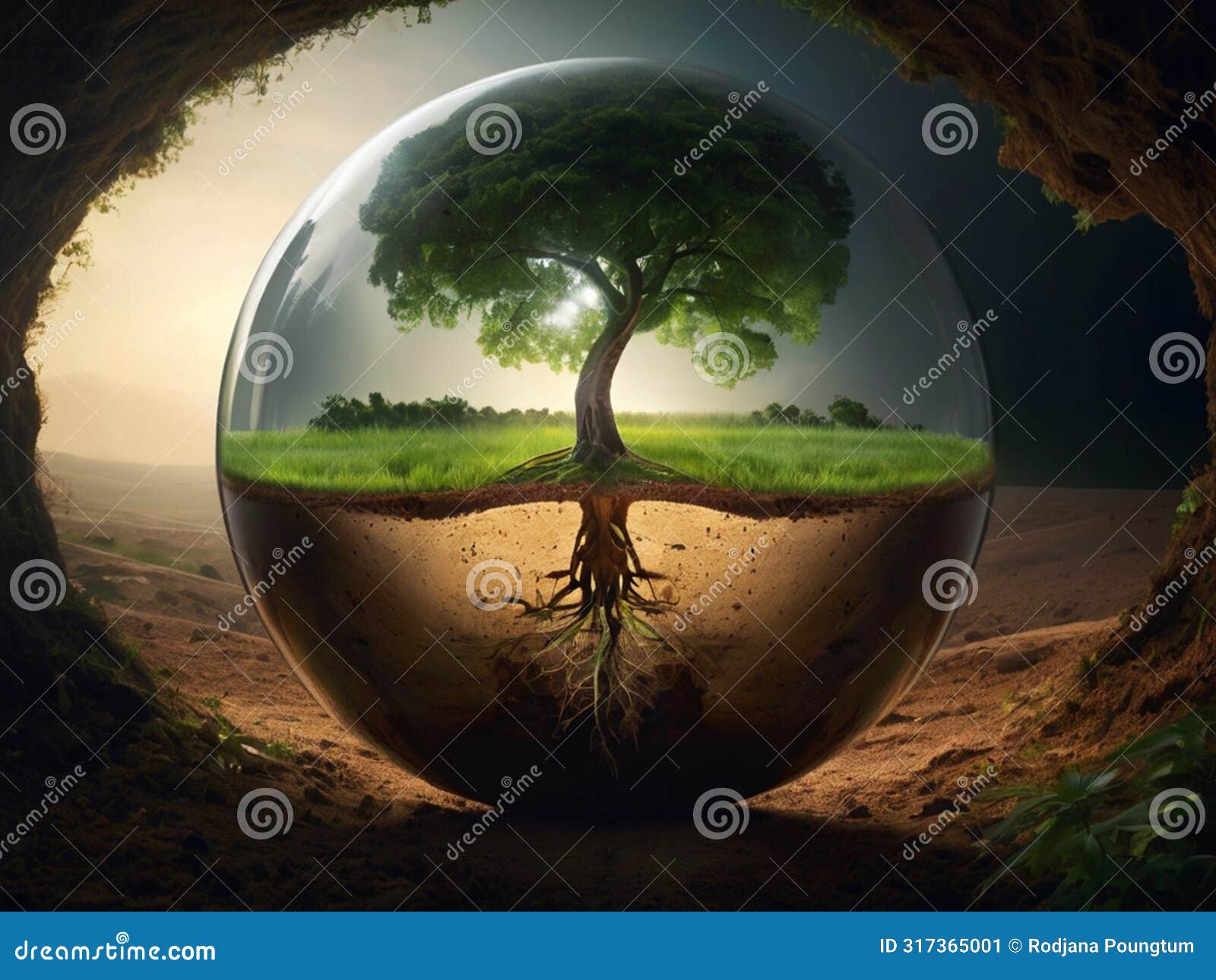 Tree in Light Bulb Trees Growing on the Ground Stock Illustration ...