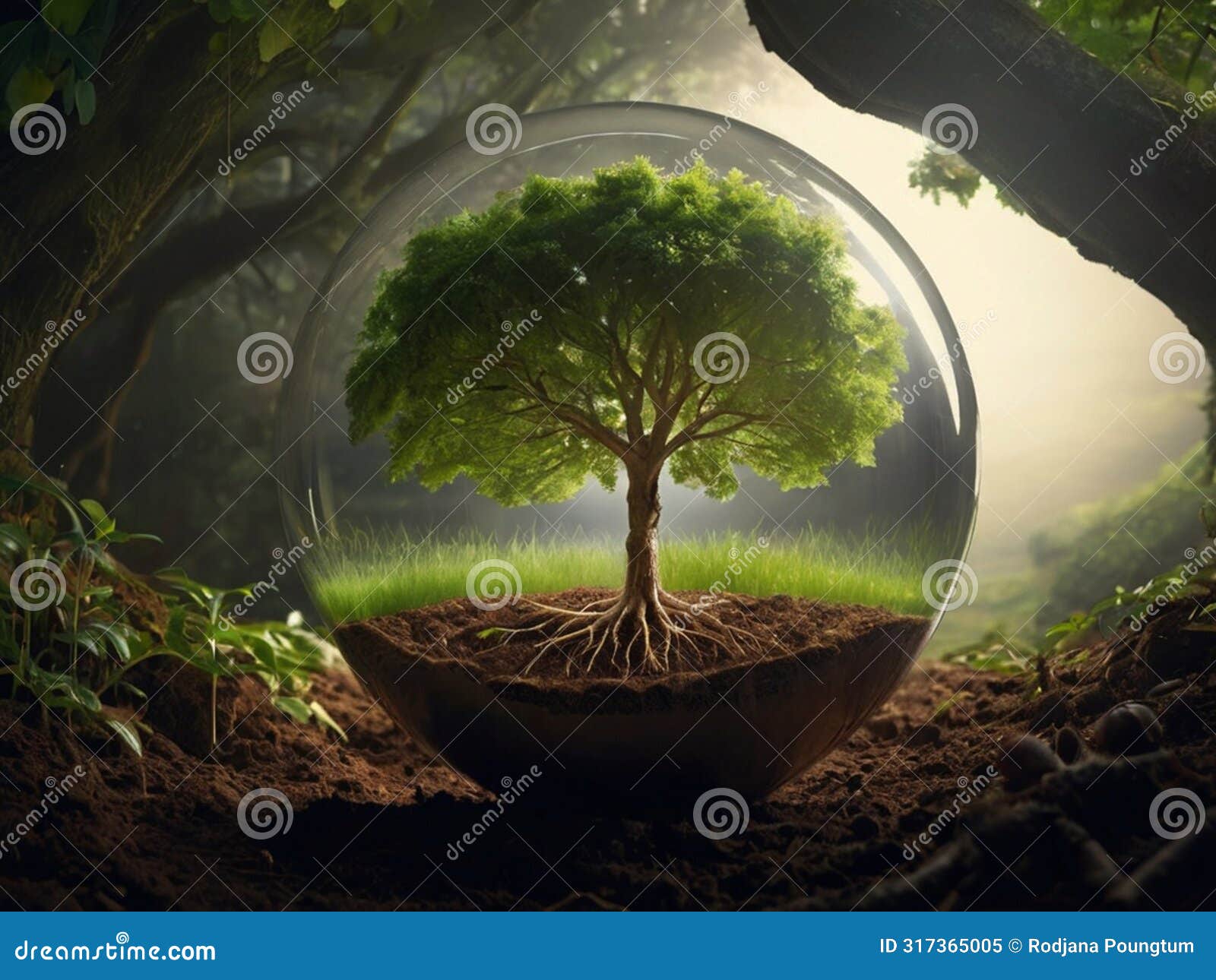 Tree in Light Bulb Trees Growing on the Ground Stock Illustration ...