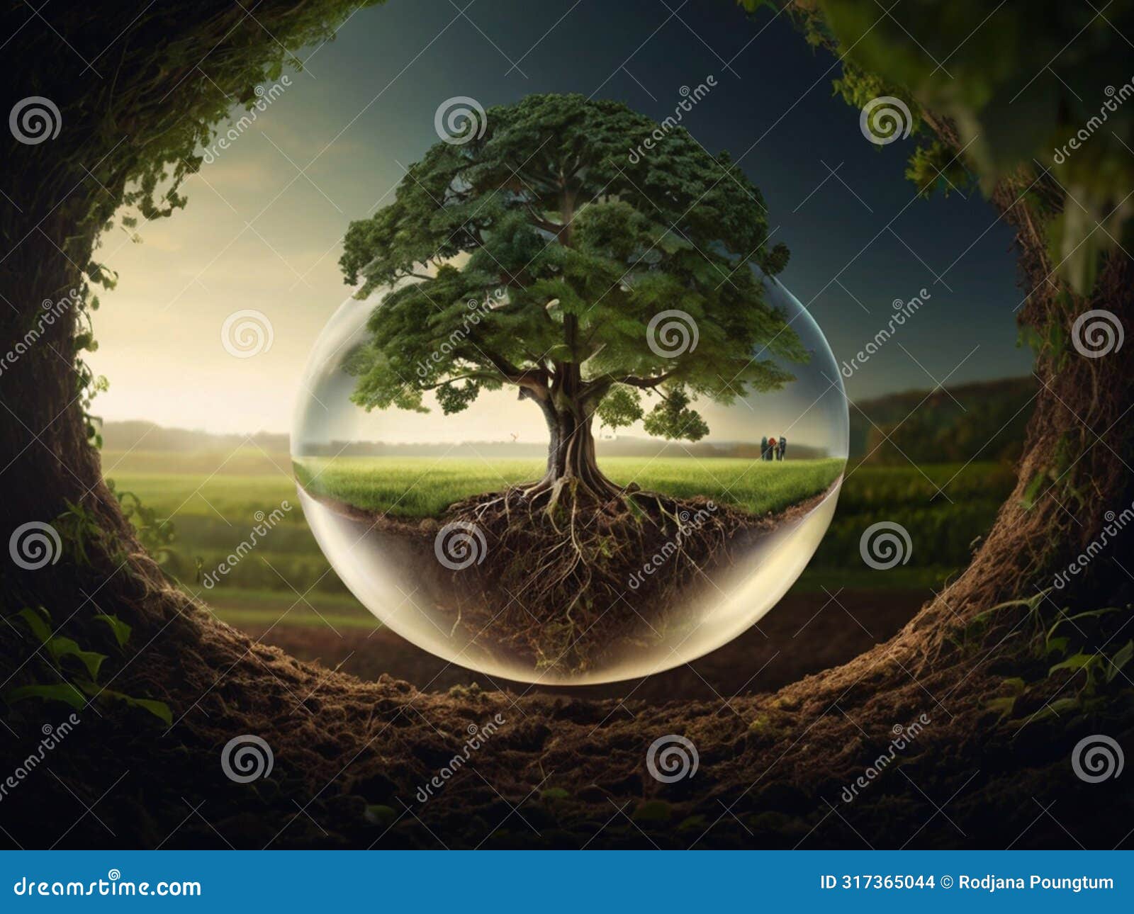 Tree in Light Bulb Trees Growing on the Ground Stock Illustration ...