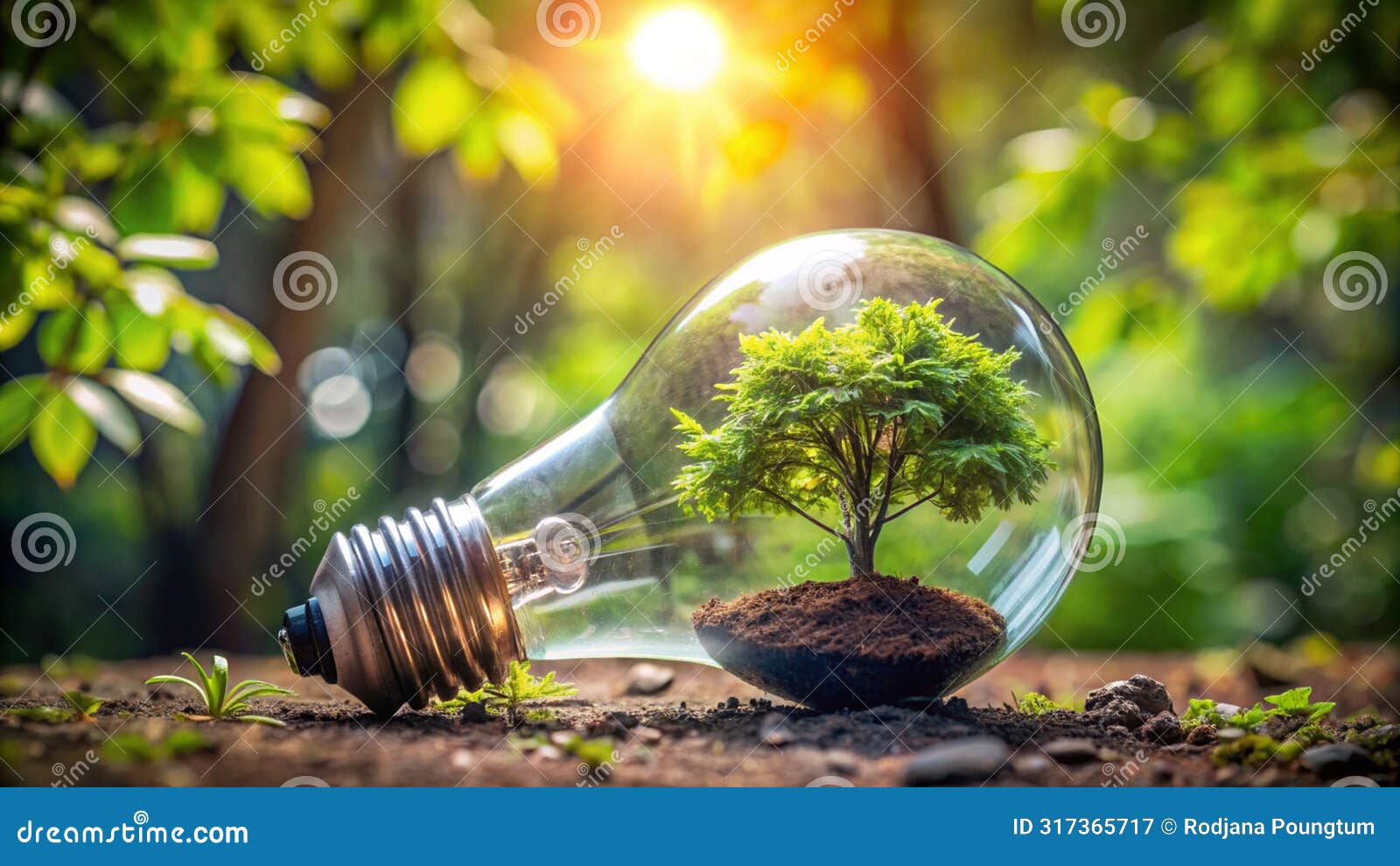 Tree in Light Bulb Trees Growing on the Ground Stock Illustration ...