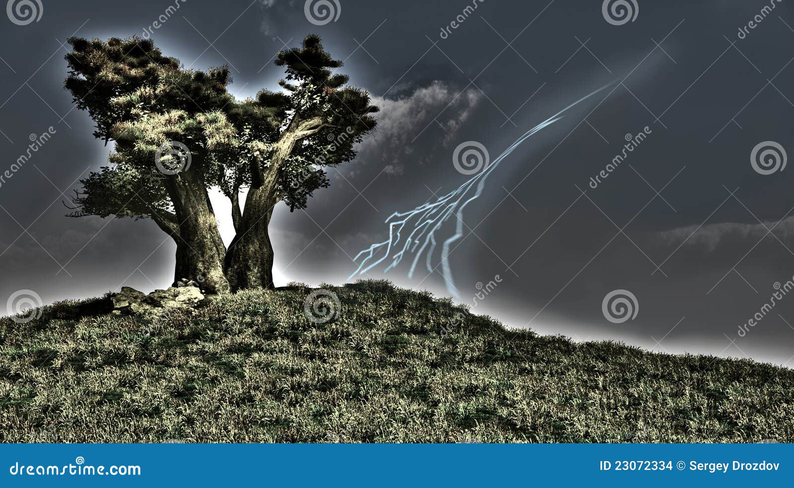 Tree and lightning stock illustration. Illustration of rural - 23072334