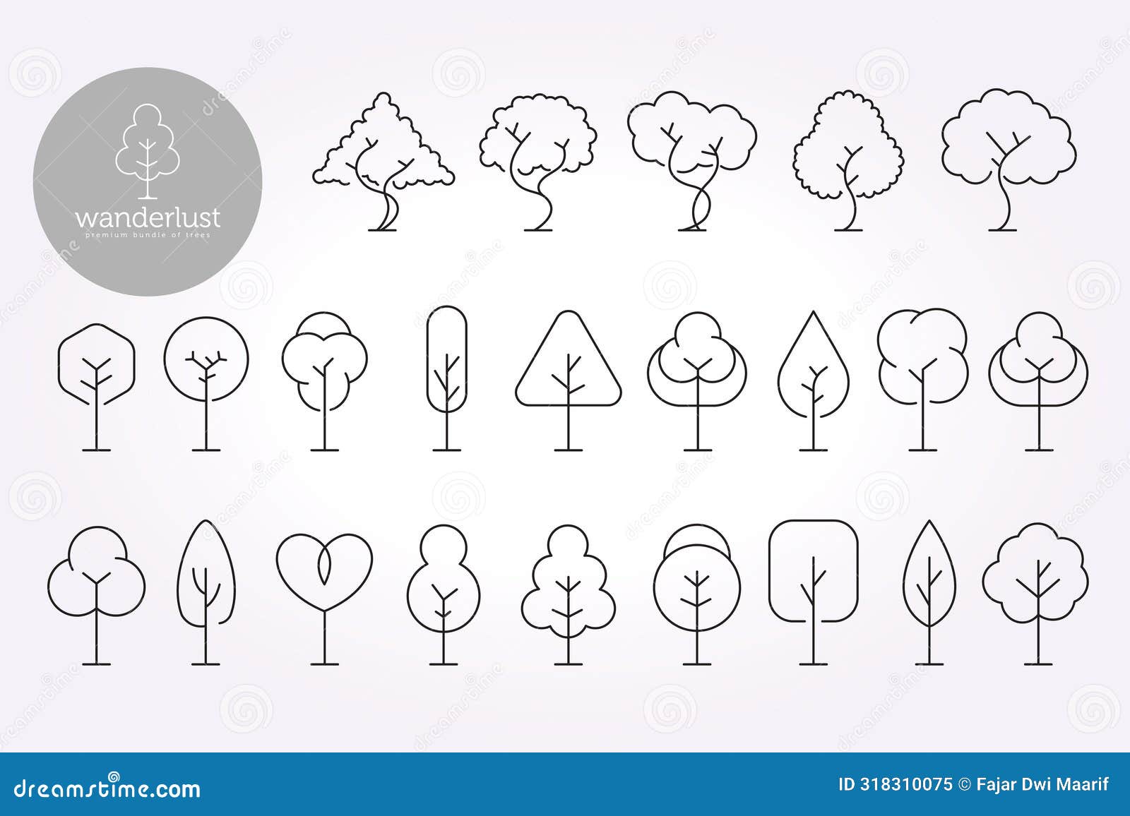 Tree Line Art Icon Logo Template Bundle Collection. Illustration Design ...