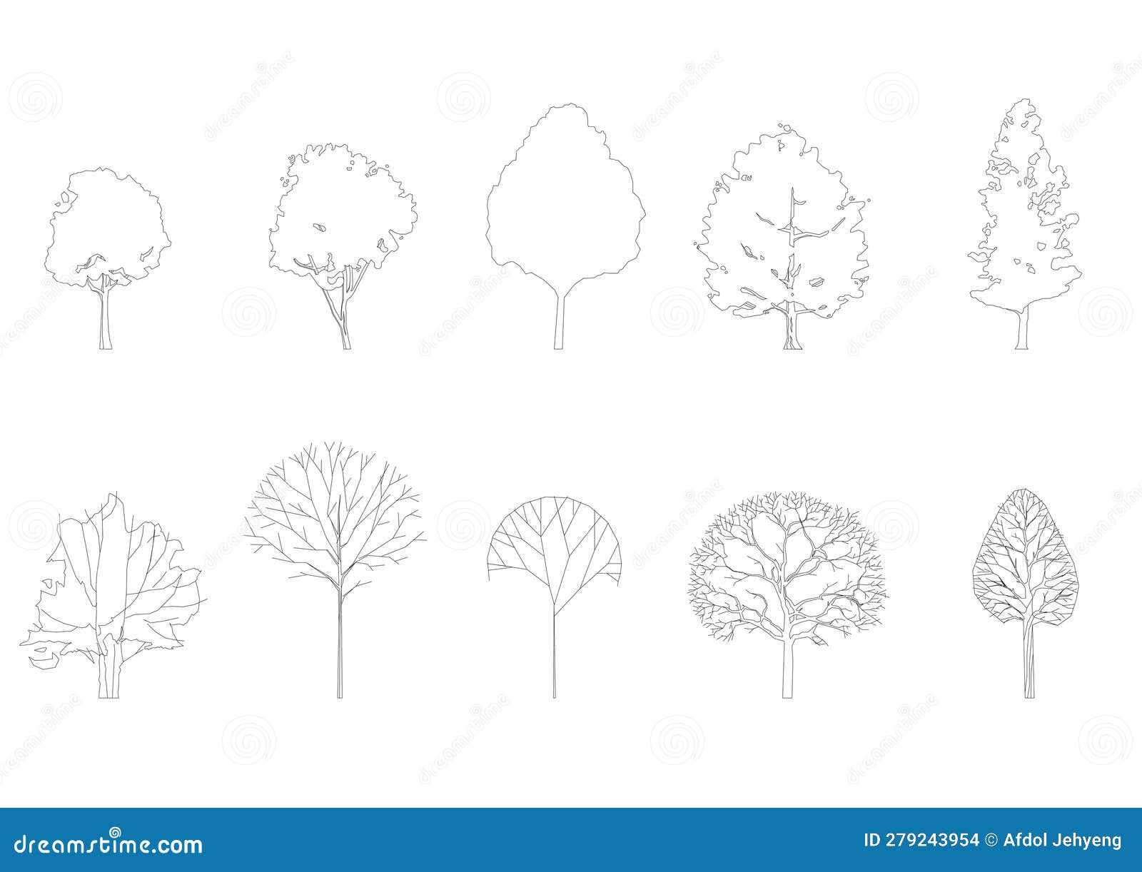 Tree Line Drawing, Side View, Graphics Trees Elements Single Object ...