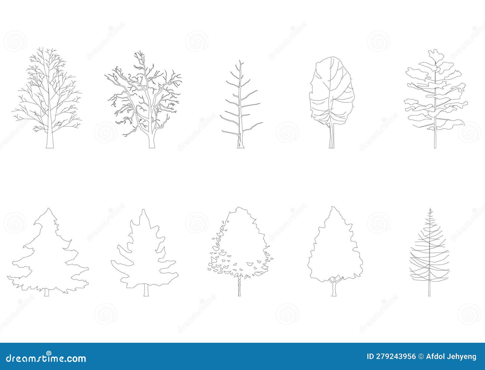 Tree Line Drawing, Side View, Graphics Trees Elements Single Object ...