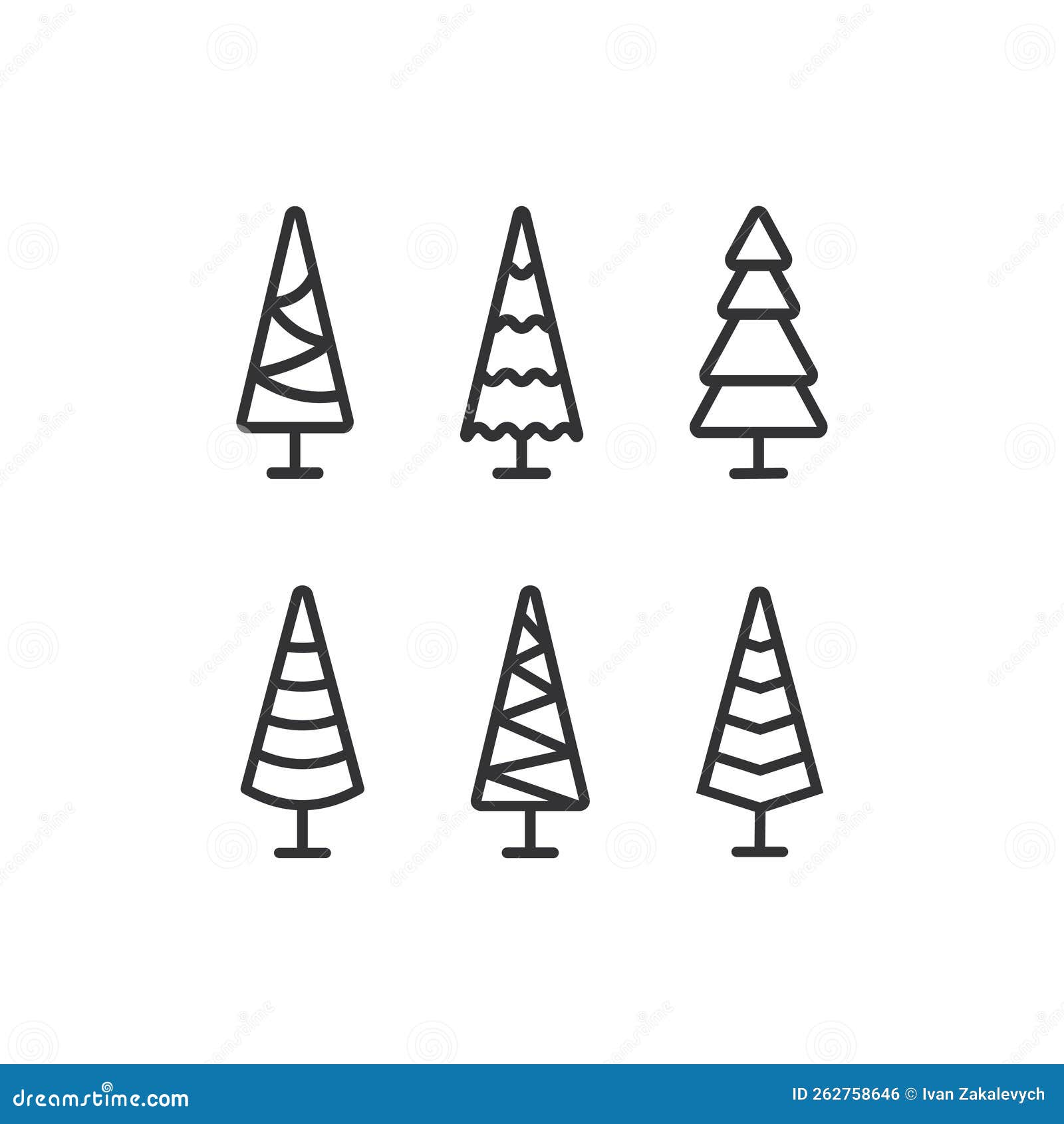 .Tree Line Icon Set. Cristmas Tree Illustration Symbol. Sign Pine ...