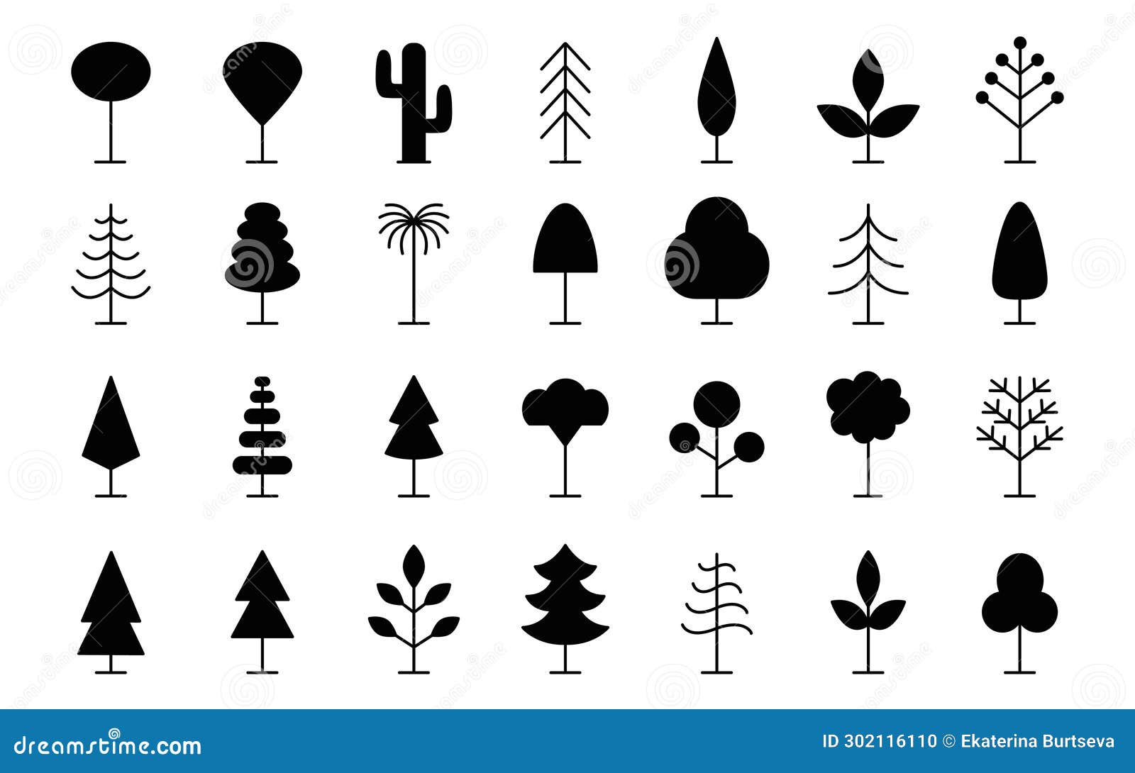 Tree Line Icon Set. Vector Logo Shapes Collection Stock Vector ...