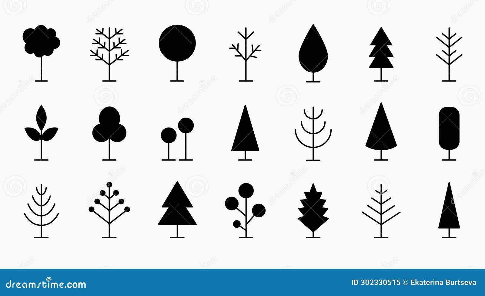 Tree Line Icon Set. Vector Logo Shapes Collection Stock Vector ...