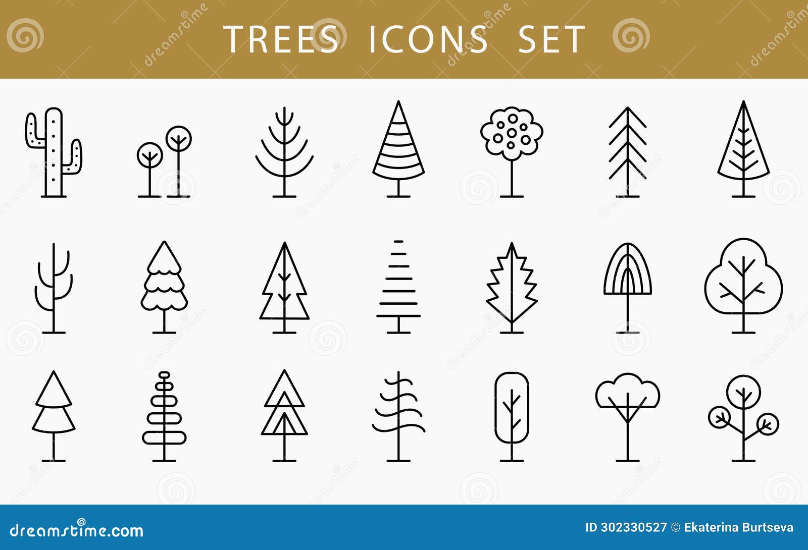 Tree Line Icon Set. Vector Logo Shapes Collection Stock Vector ...