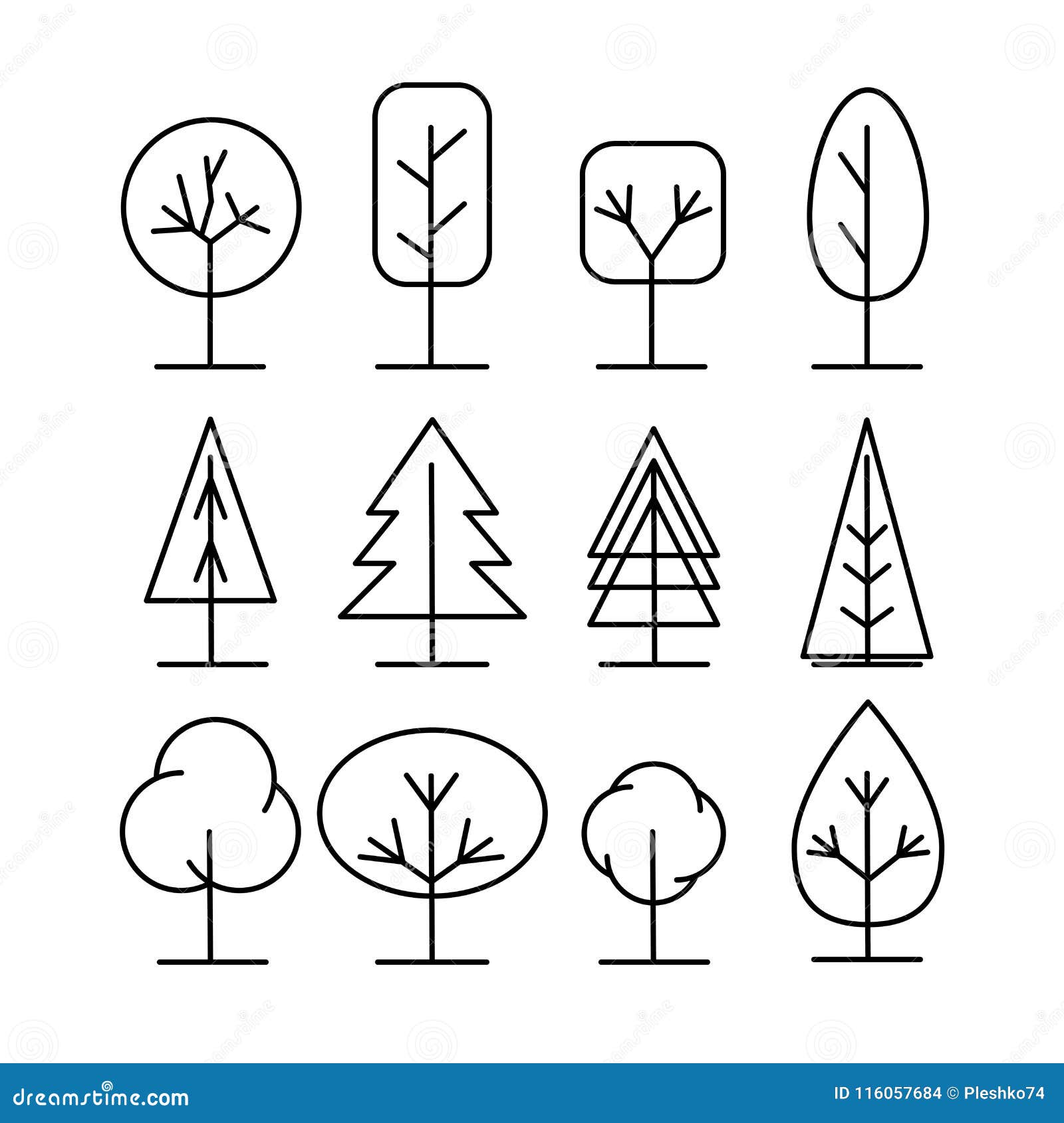 Tree Line Icons Set. Simple Thin Style Vector Illustrations Stock ...