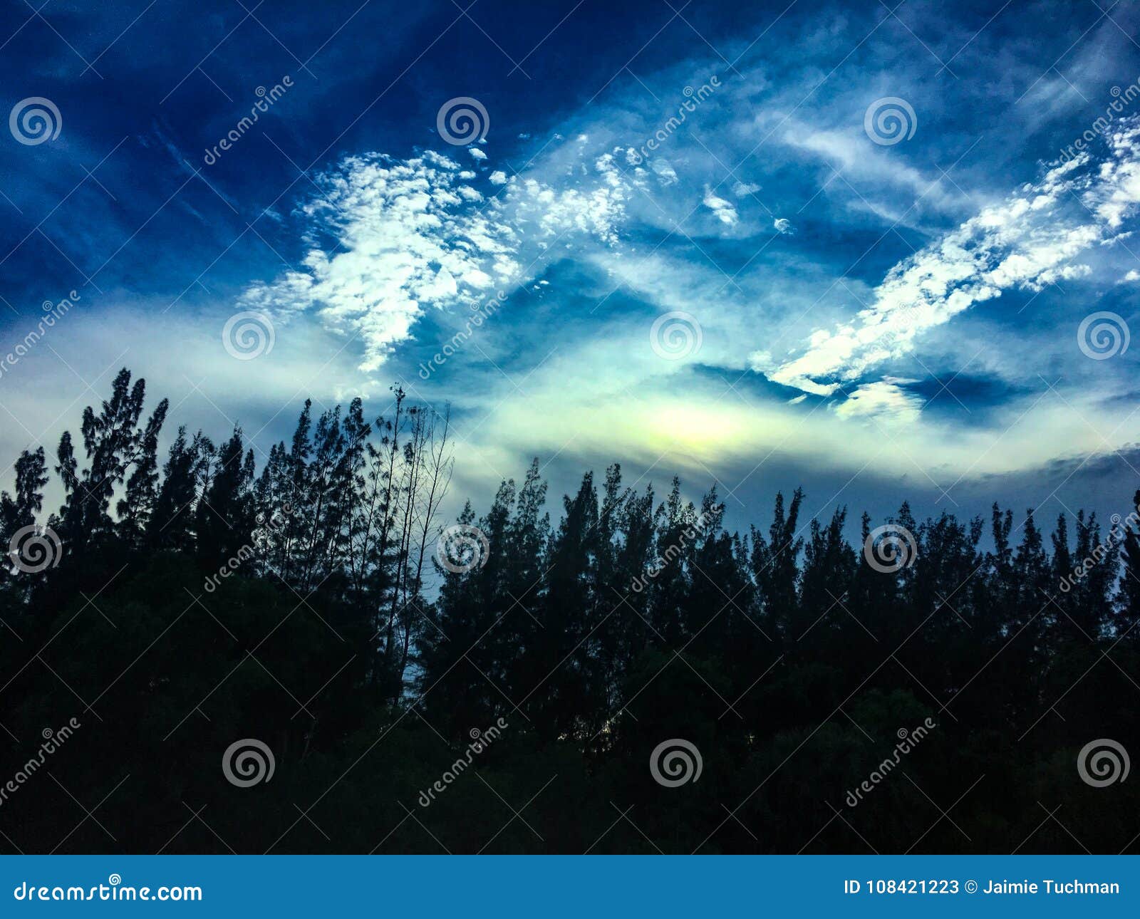 Tree Line Silhouette and Blue Sky Stock Image - Image of mountains ...