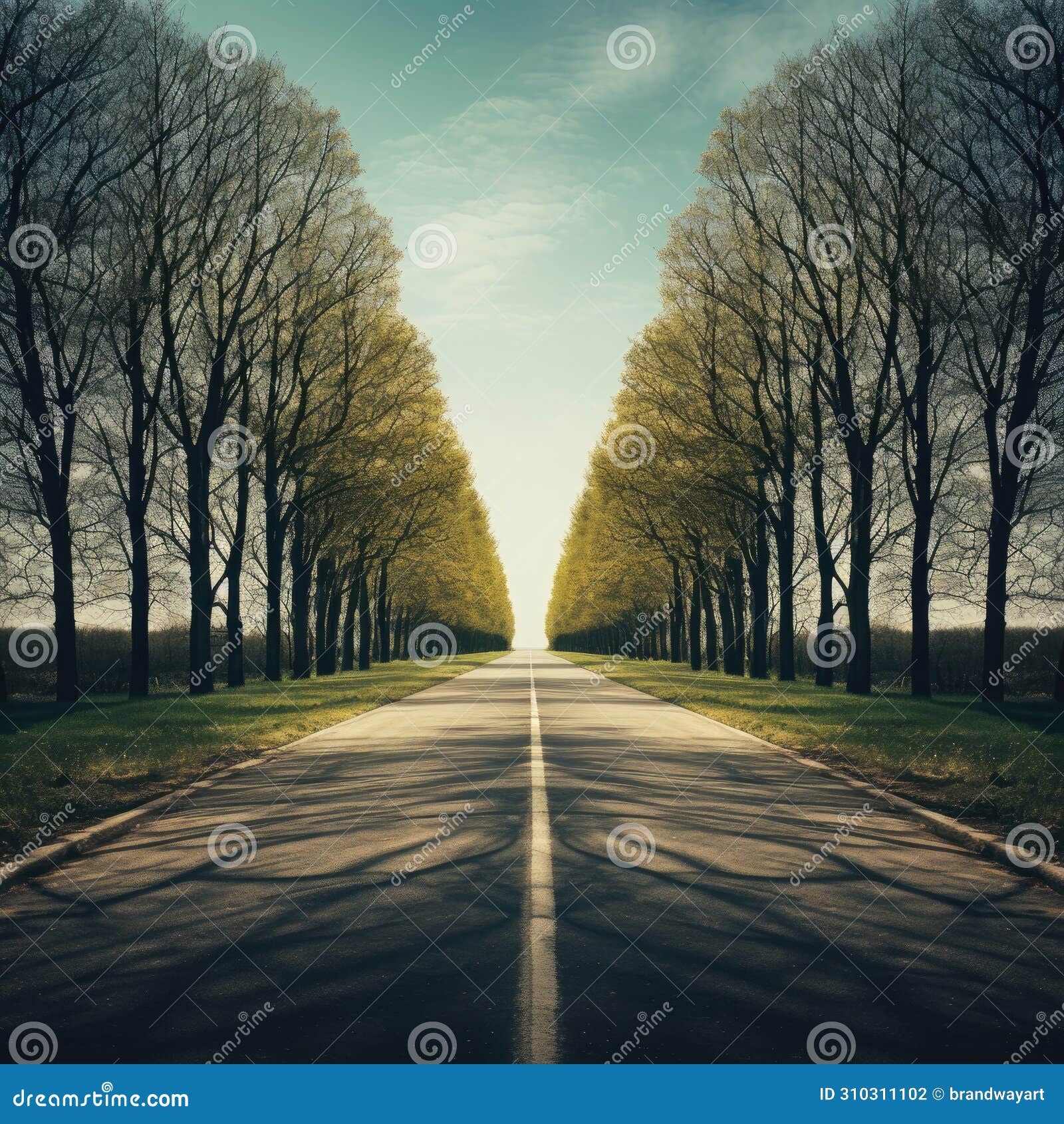 Tree-Lined Road with Central Tree Line Stock Illustration ...