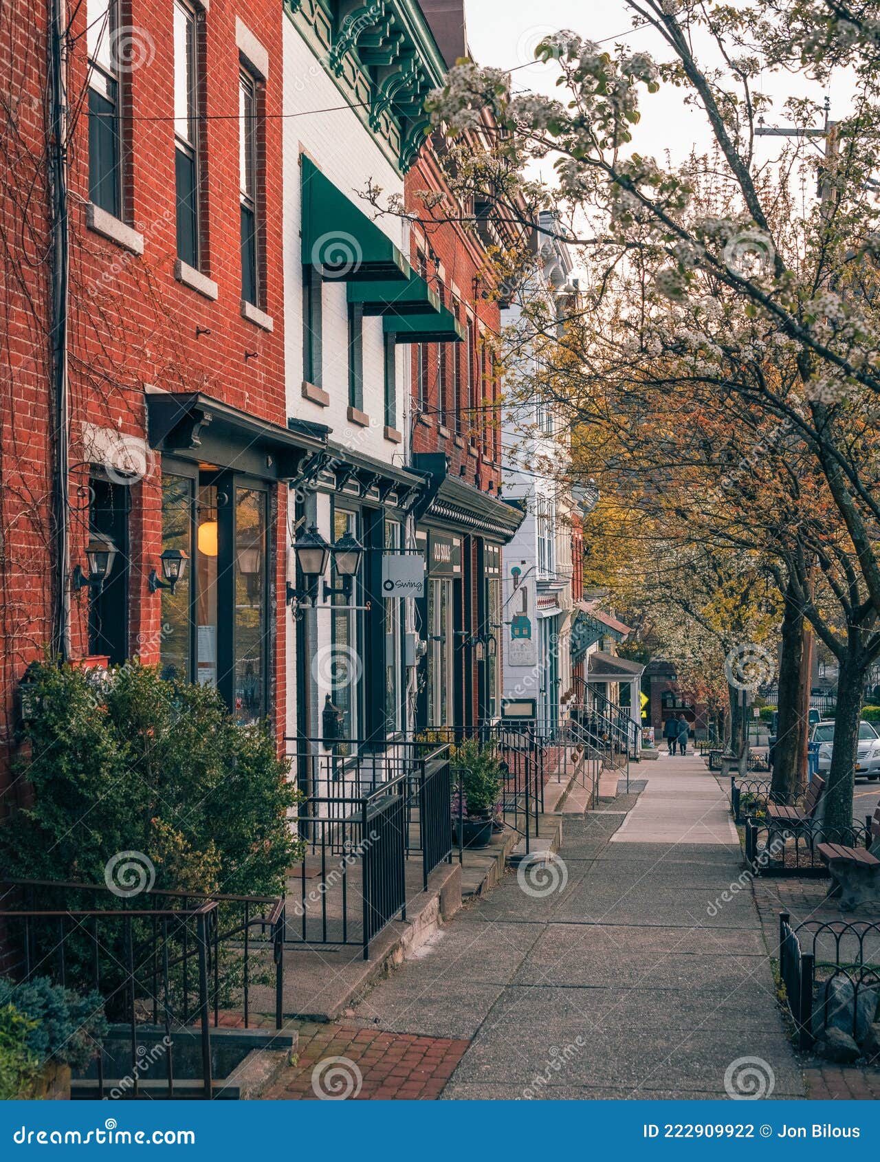 Tree-lined Sidewalk with Brick Buildings - Main Street in Cold Spring ...
