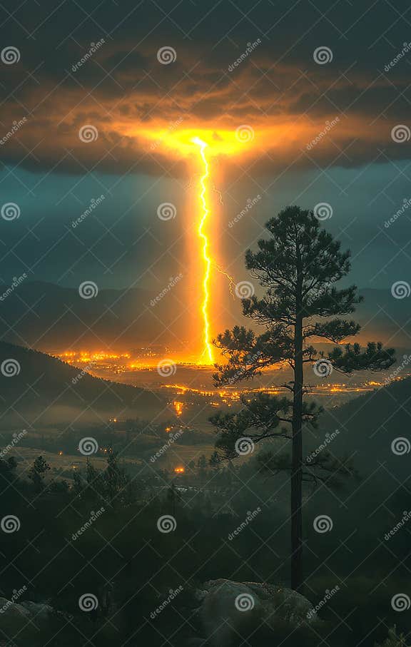 A Tree is Lit Up by a Lightning Bolt Stock Photo - Image of meteorology ...