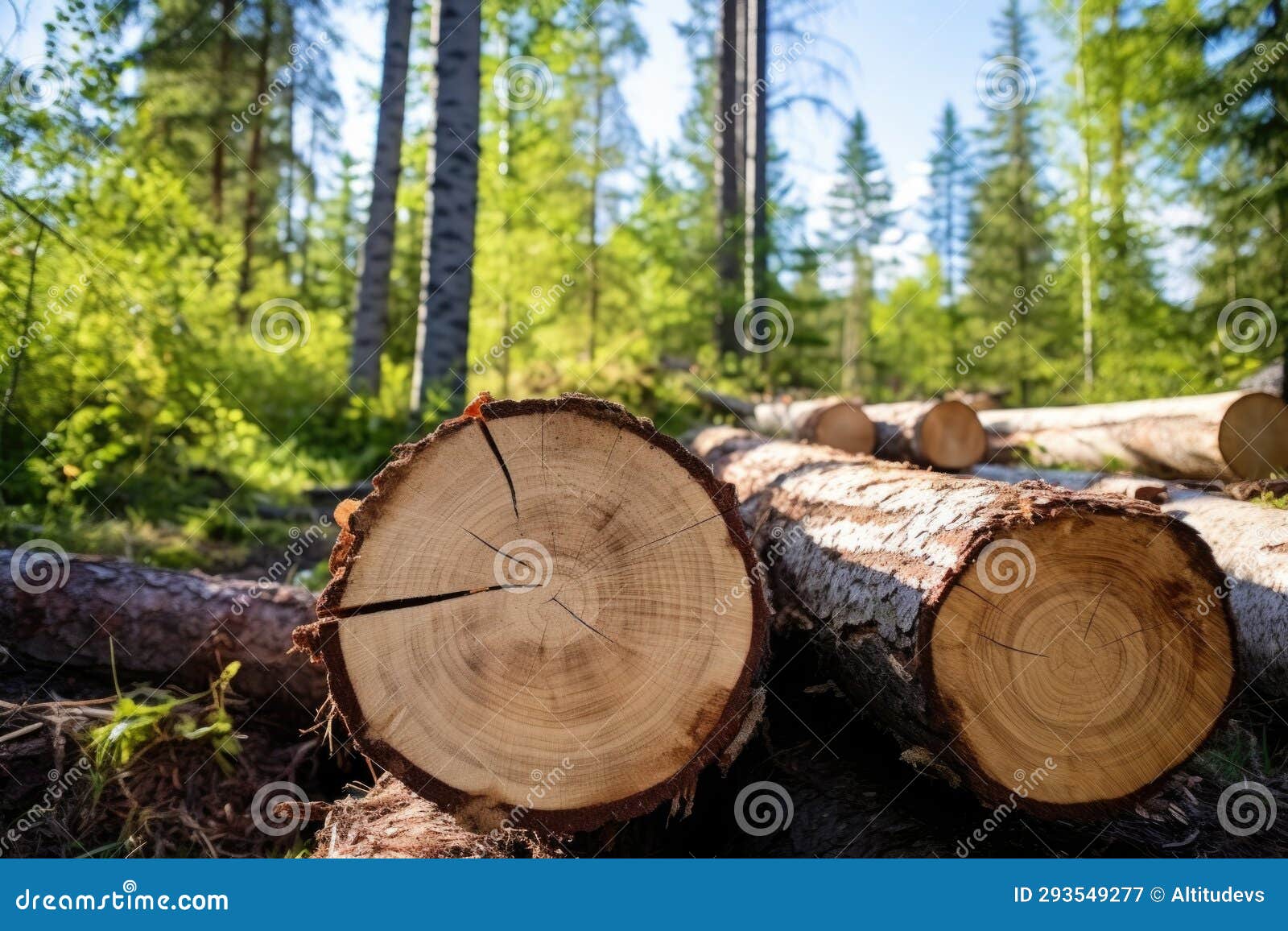 Tree Log Cut into Segments in a Forest Stock Illustration ...