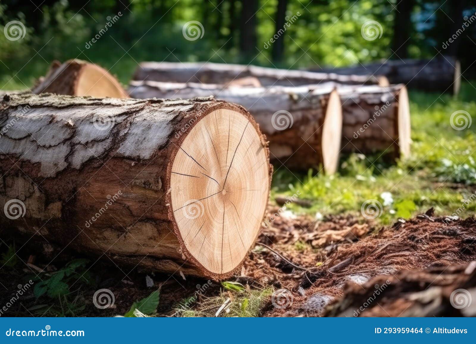 Tree Log Cut into Segments in a Forest Stock Illustration ...