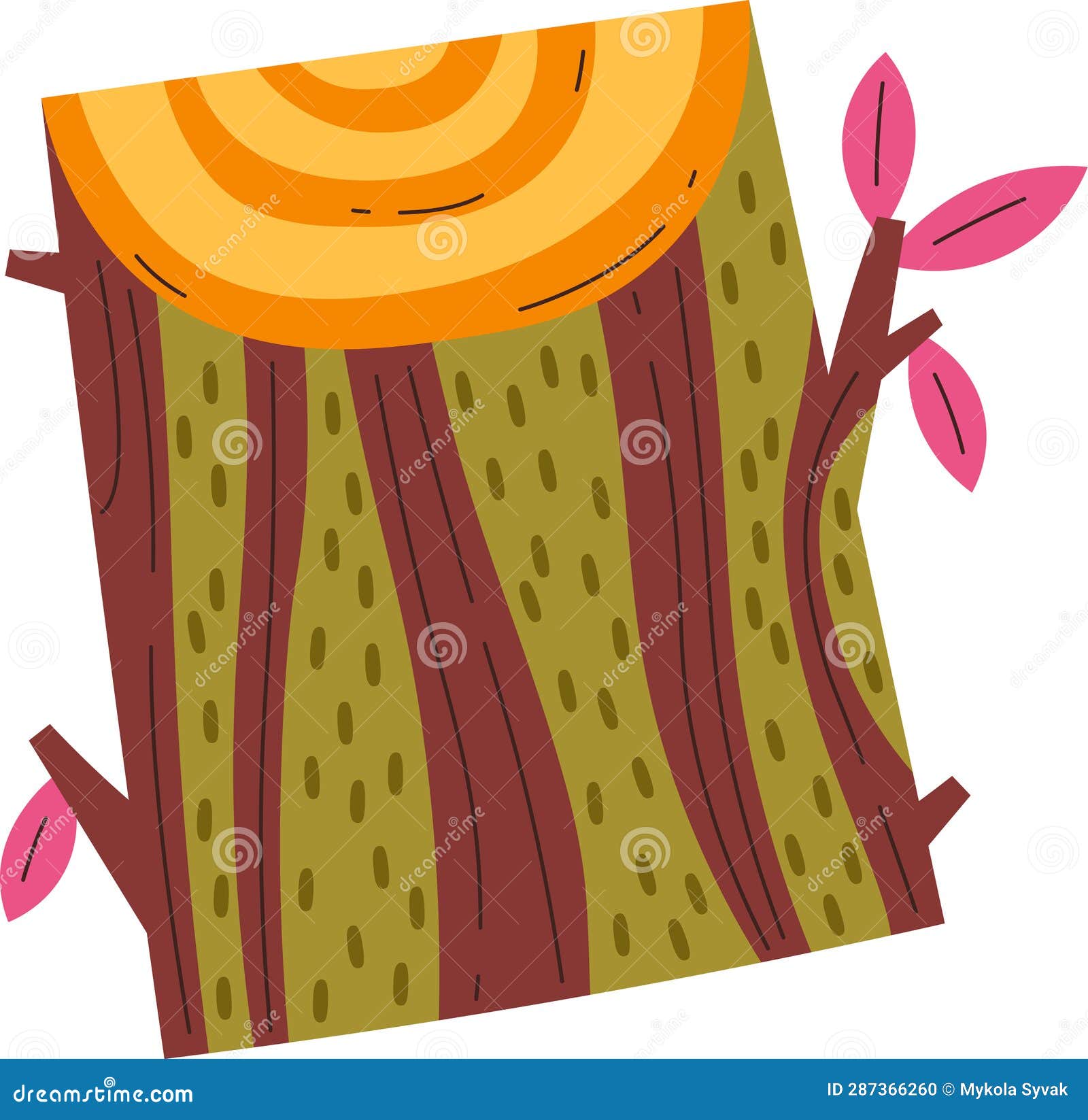 Tree Log with Leaves stock vector. Illustration of wooden - 287366260