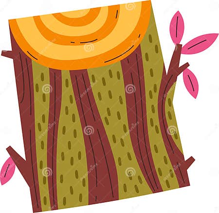 Tree Log with Leaves stock illustration. Illustration of wooden - 287366260