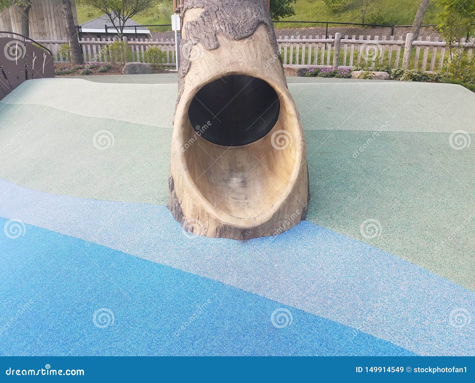 Tree Log Slide on Playground with Blue Surface Stock Image - Image of ...