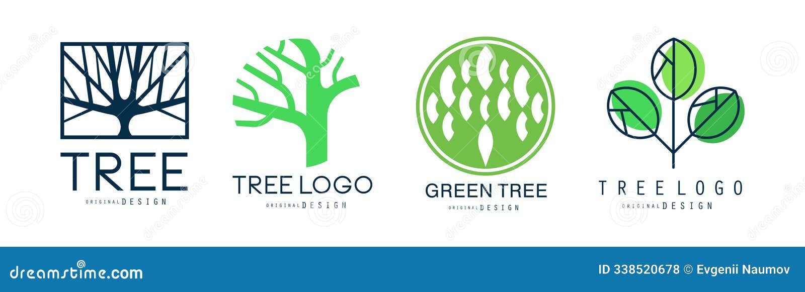 Tree Logo Original Design with Green Shape Vector Set Stock ...