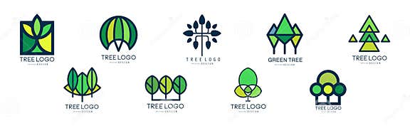 Tree Logo Original Design with Green Shape Vector Set Stock ...