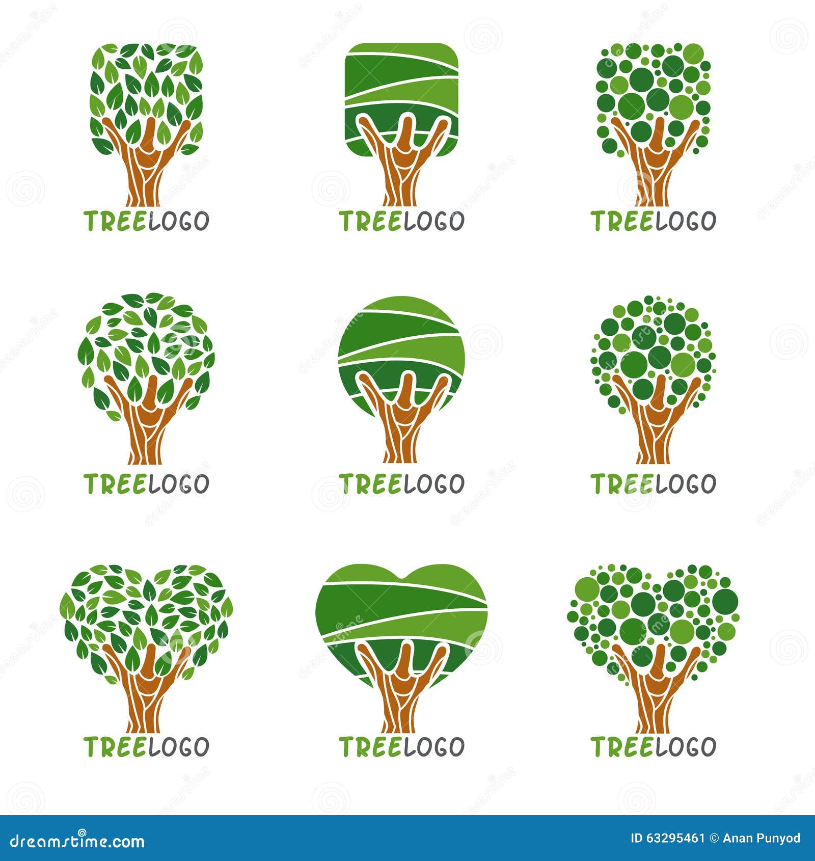 Tree Logo - Squares, Circles and Hearts Leaf Style Vector Set Design ...