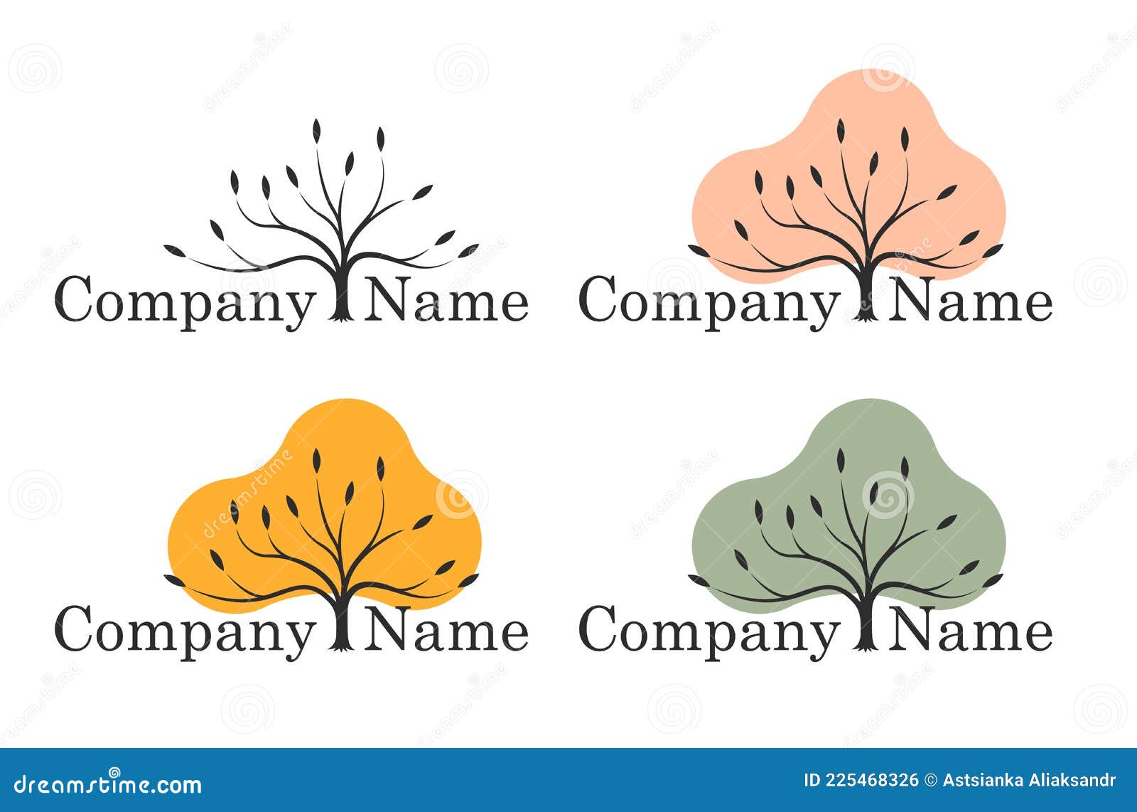 Tree Logo in 4 Variants: Winter, Spring, Summer, Autumn. Flat Style ...