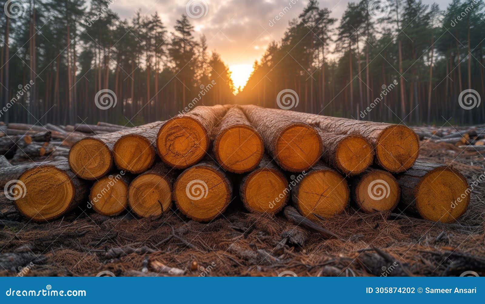 Tree Logs Being Stacked on the Ground for Various Purposes ...