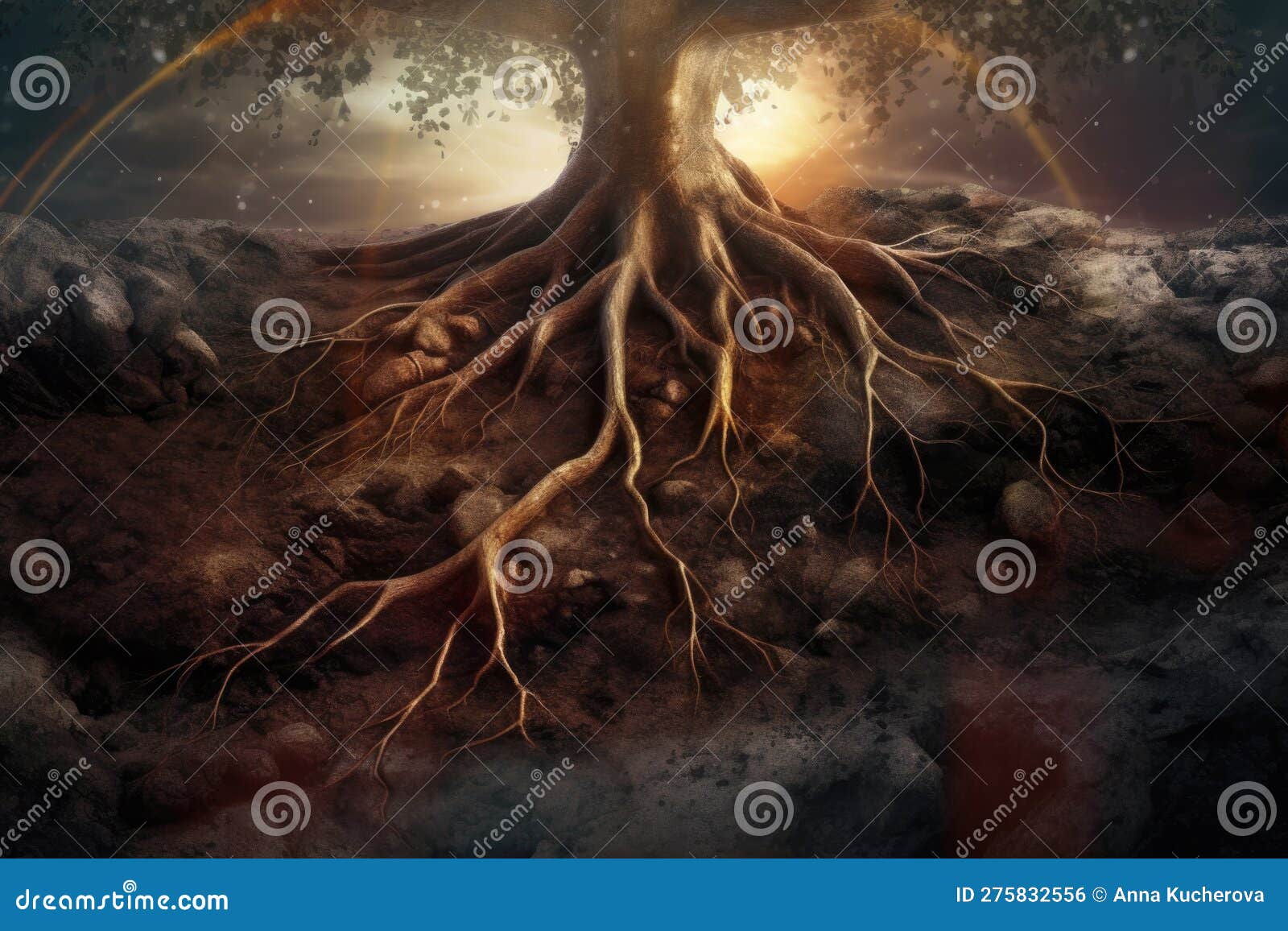 A Tree with Long Expanding Root System. Generative AI Illustration ...