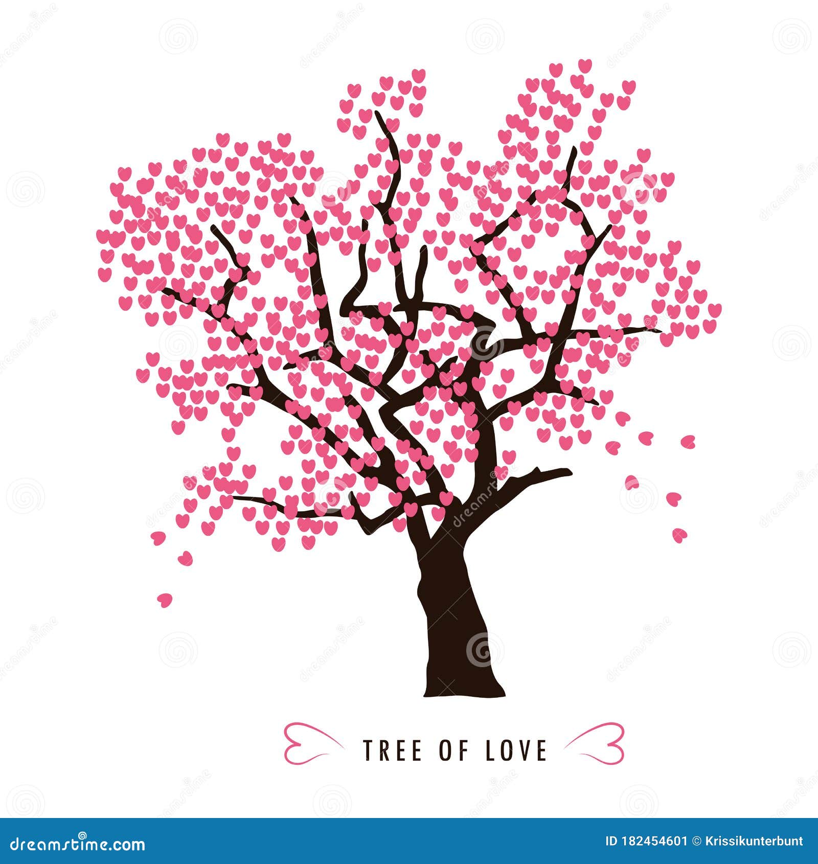 Tree of Love with Heart Leaves Stock Vector - Illustration of cute ...
