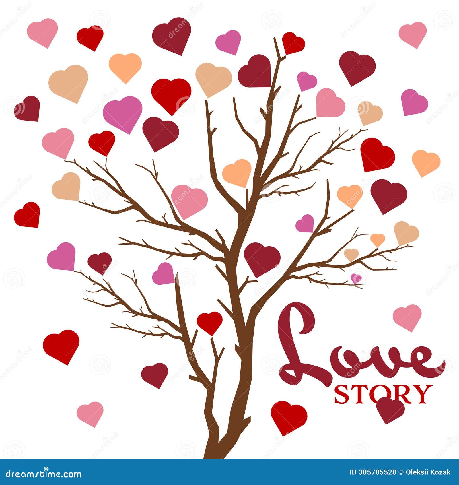 Tree of Love. a Tree with Heart-shaped Leaves Stock Illustration ...