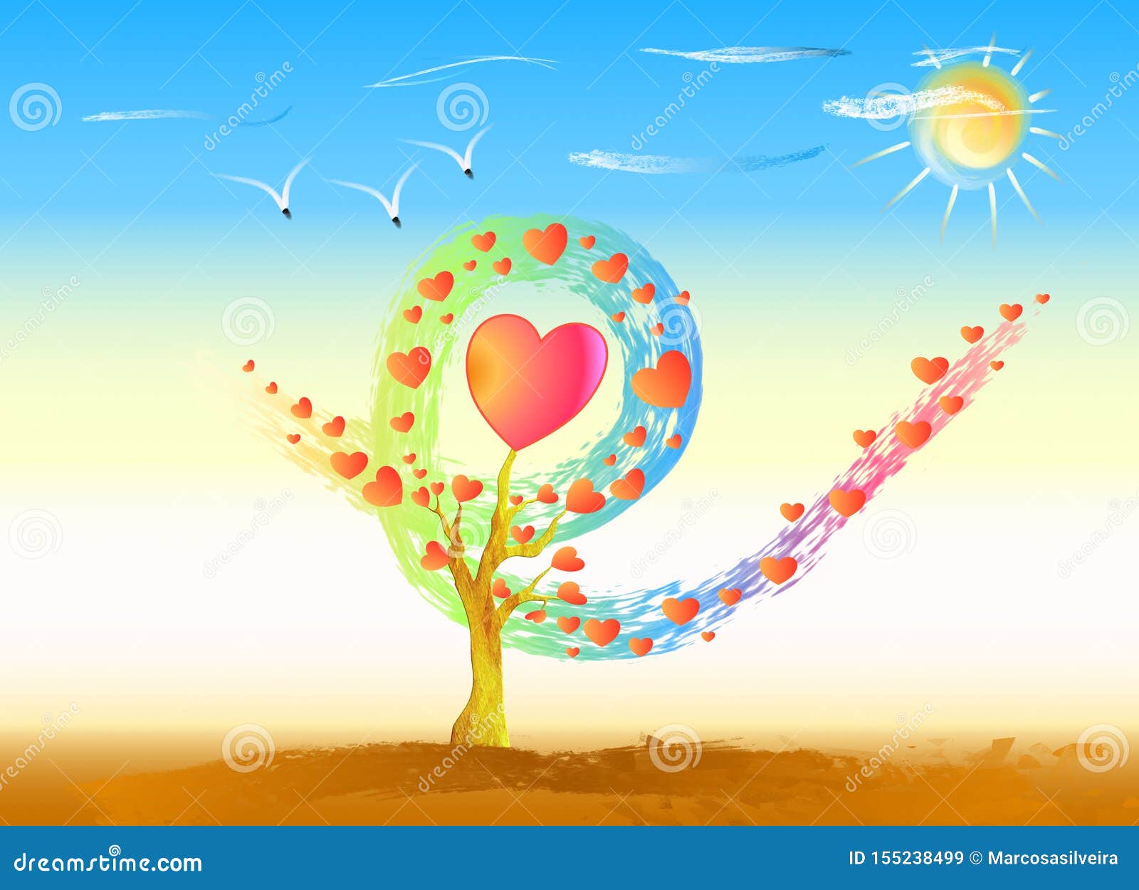 Tree of Love with Hearts in a Wind of Colors Stock Vector ...
