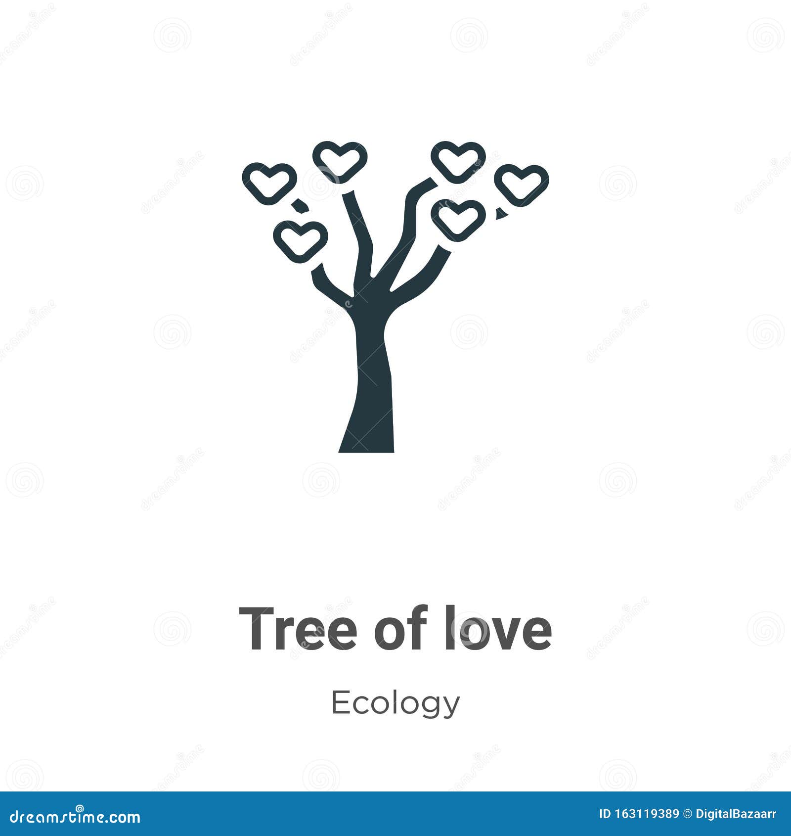 Tree of Love Vector Icon on White Background. Flat Vector Tree of Love ...