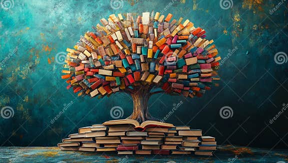 A Tree Made of Books. Generative AI. Stock Illustration - Illustration ...