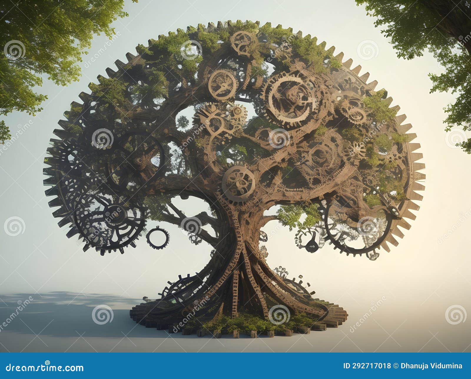 Tree Made of Interconnected Gears and Cogs Stock Illustration ...