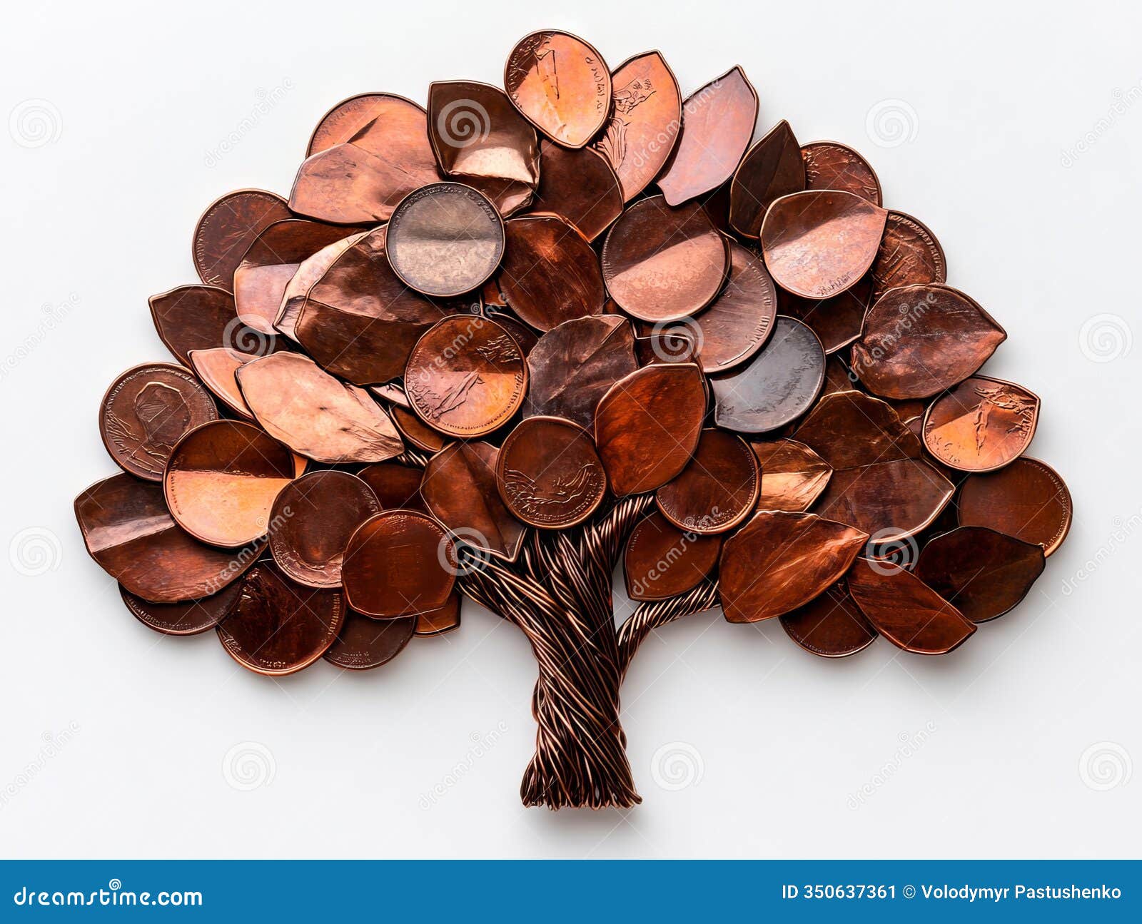 A Tree Made Out of Pennies on a White Surface Stock Image - Image of ...